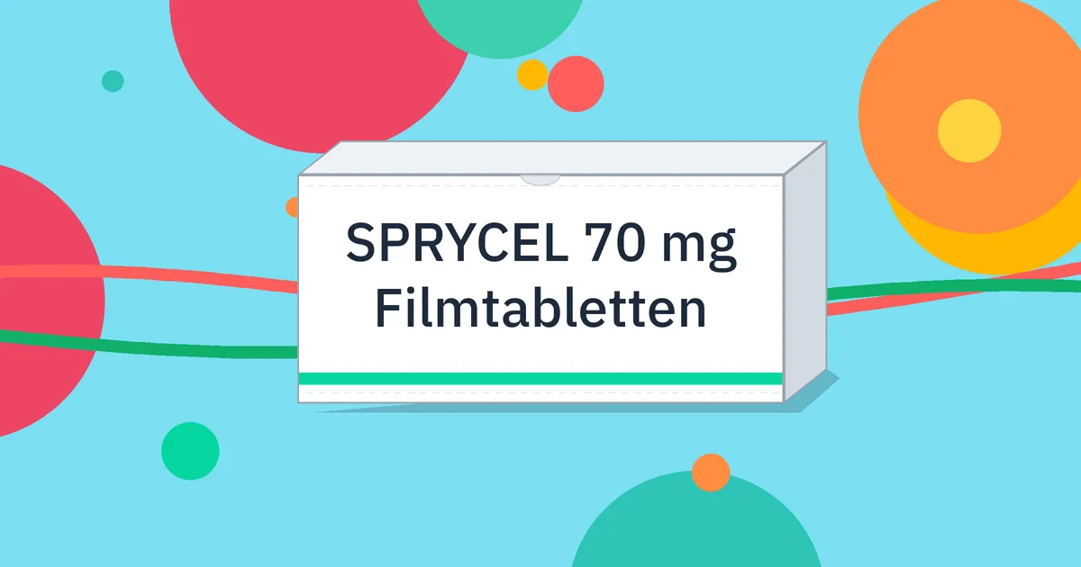 Symbolbild: Packung mit der Aufschrift SPRYCEL 70 mg Filmtabletten (PZN 11341595) – Verfügbarkeit und Bezug in Apotheken in Frankfurt am Main