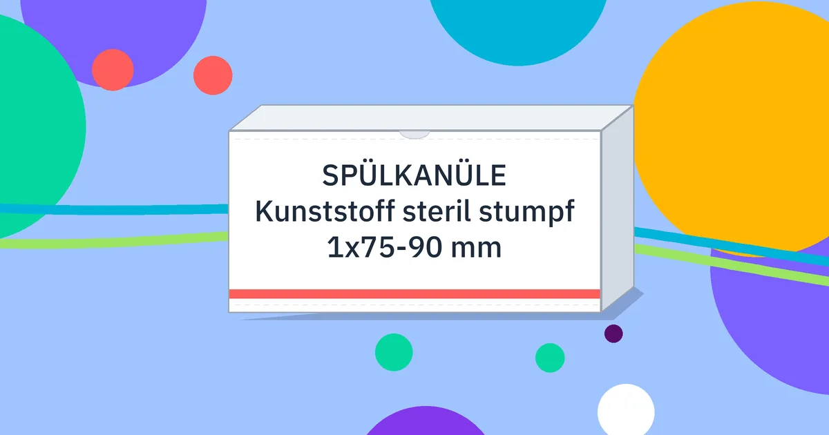Symbolbild: Packung mit der Aufschrift SPÜLKANÜLE Kunststoff steril stumpf 1x75-90 mm (PZN 19988250) – Verfügbarkeit und Bezug in Apotheken in Frankfurt am Main