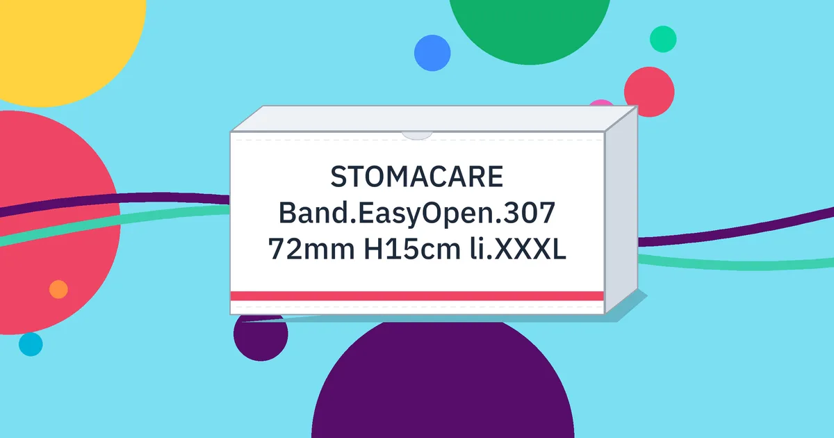 Symbolbild: Packung mit der Aufschrift STOMACARE Band.EasyOpen.307 72mm H15cm li.XXXL (PZN 09437589) – Verfügbarkeit und Bezug in Apotheken in Frankfurt am Main