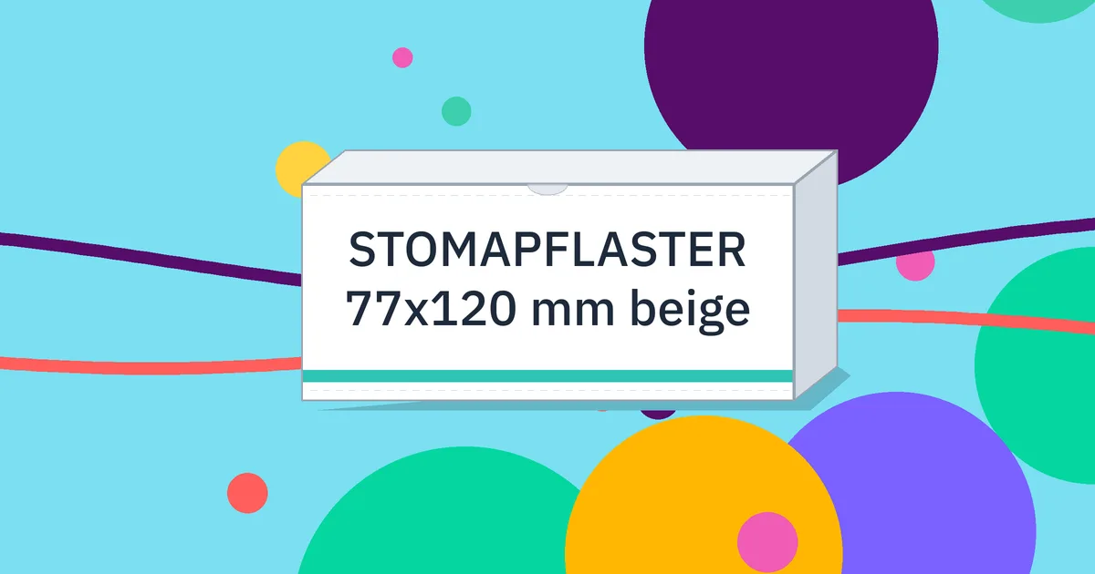 Symbolbild: Packung mit der Aufschrift STOMAPFLASTER 77x120 mm beige (PZN 16034573) – Verfügbarkeit und Bezug in Apotheken in Frankfurt am Main
