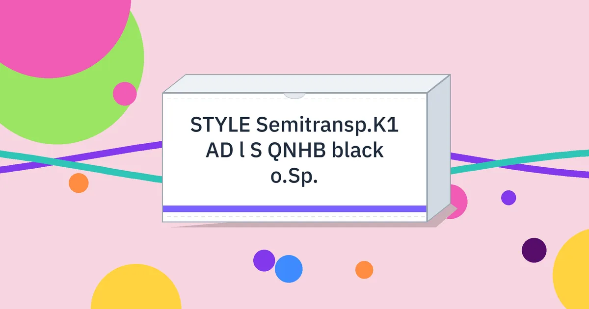 Symbolbild: Packung mit der Aufschrift STYLE Semitransp.K1 AD l S QNHB black o.Sp. (PZN 18869046) – Verfügbarkeit und Bezug in Apotheken in Frankfurt am Main