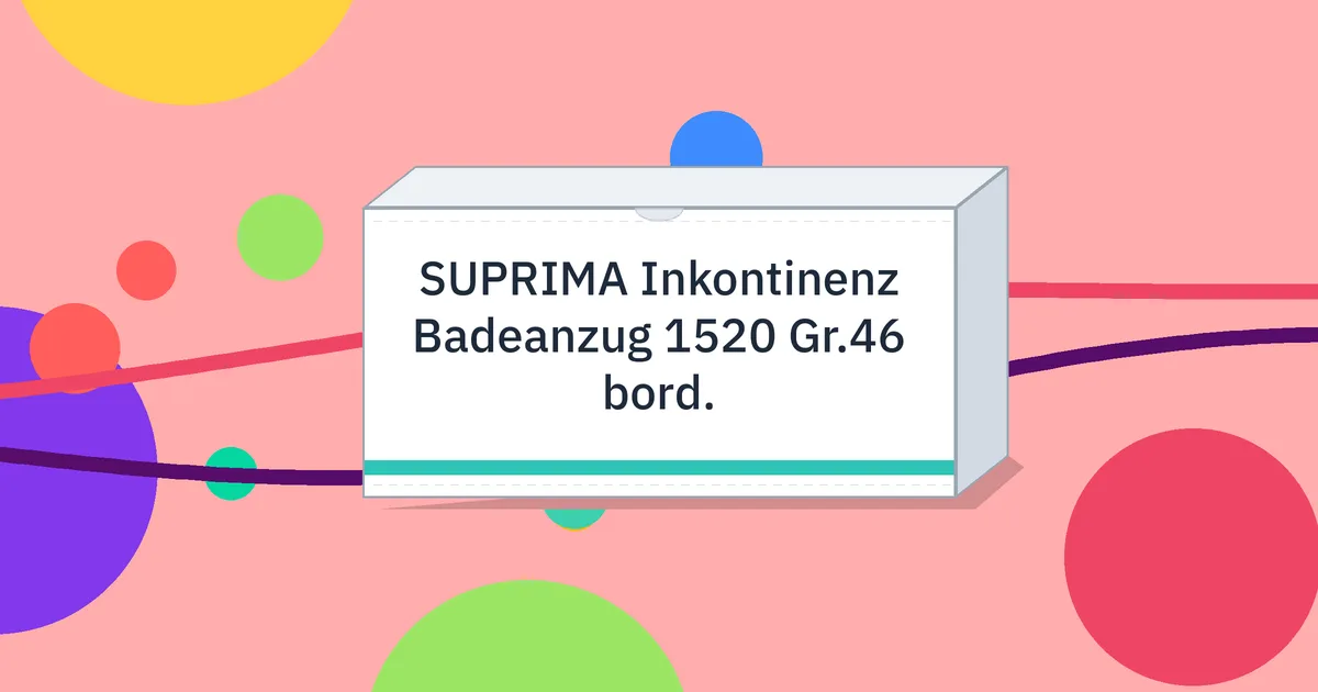 Symbolbild: Packung mit der Aufschrift SUPRIMA Inkontinenz Badeanzug 1520 Gr.46 bord. (PZN 04376400) – Verfügbarkeit und Bezug in Apotheken in Frankfurt am Main