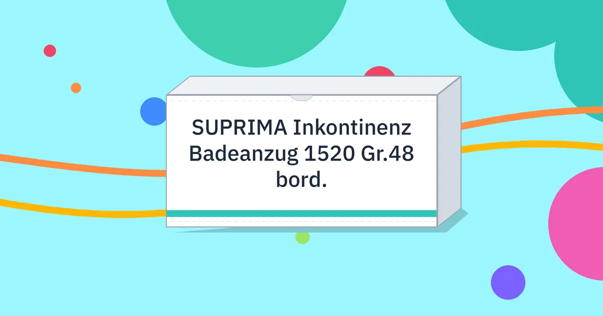 Symbolbild: Packung mit der Aufschrift SUPRIMA Inkontinenz Badeanzug 1520 Gr.48 bord. (PZN 04376417) – Verfügbarkeit und Bezug in Apotheken in Frankfurt am Main