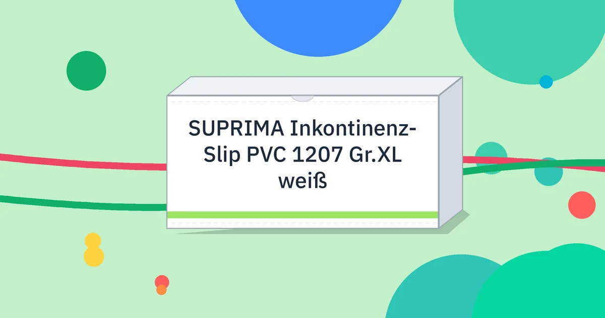 Symbolbild: Packung mit der Aufschrift SUPRIMA Inkontinenz-Slip PVC 1207 Gr.XL weiß (PZN 05862930) – Verfügbarkeit und Bezug in Apotheken in Frankfurt am Main