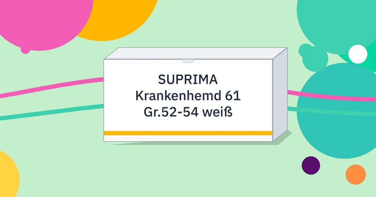 Symbolbild: Packung mit der Aufschrift SUPRIMA Krankenhemd 61 Gr.52-54 weiß (PZN 07671341) – Verfügbarkeit und Bezug in Apotheken in Frankfurt am Main