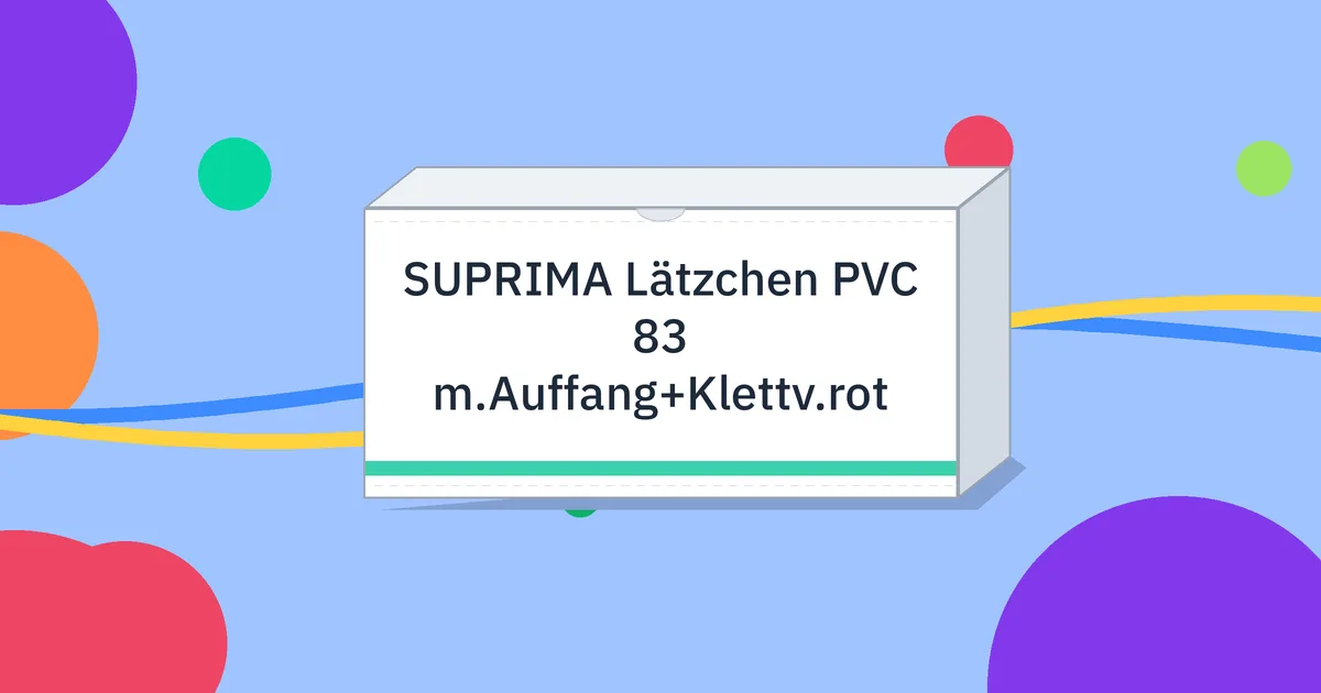 Symbolbild: Packung mit der Aufschrift SUPRIMA Lätzchen PVC 83 m.Auffang+Klettv.rot (PZN 00214876) – Verfügbarkeit und Bezug in Apotheken in Frankfurt am Main