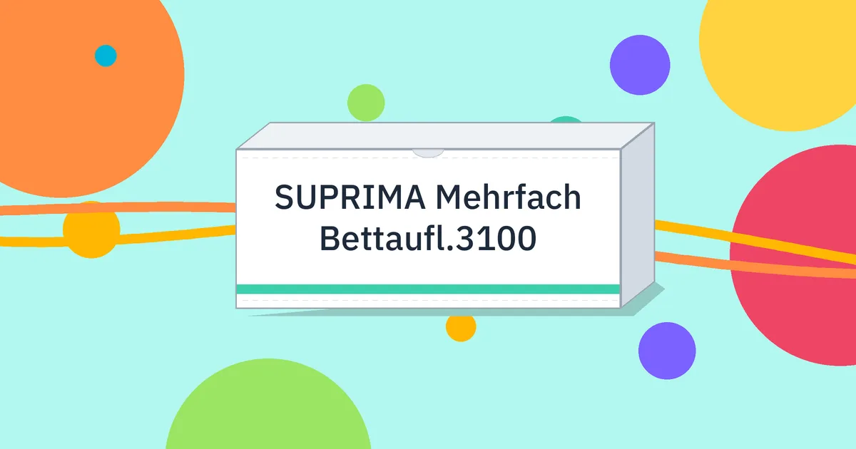 Symbolbild: Packung mit der Aufschrift SUPRIMA Mehrfach Bettaufl.3100 (PZN 04657180) – Verfügbarkeit und Bezug in Apotheken in Frankfurt am Main
