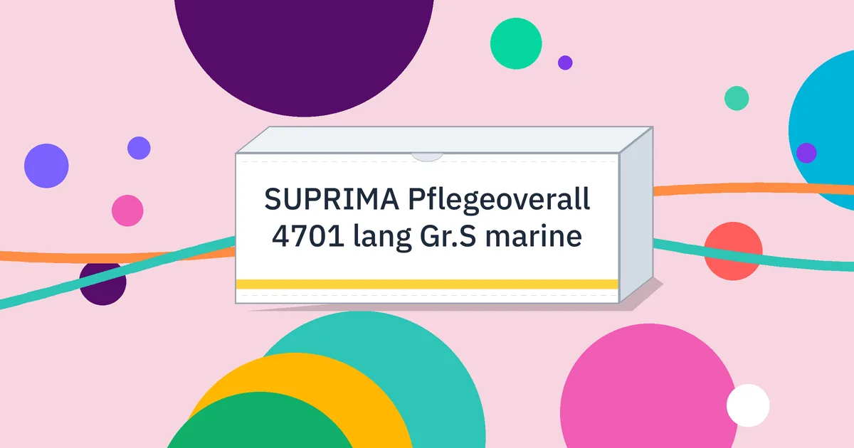 Symbolbild: Packung mit der Aufschrift SUPRIMA Pflegeoverall 4701 lang Gr.S marine (PZN 09377019) – Verfügbarkeit und Bezug in Apotheken in Frankfurt am Main