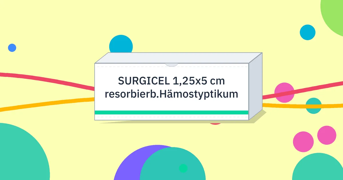 Symbolbild: Packung mit der Aufschrift SURGICEL 1,25x5 cm resorbierb.Hämostyptikum (PZN 19884556) – Verfügbarkeit und Bezug in Apotheken in Frankfurt am Main