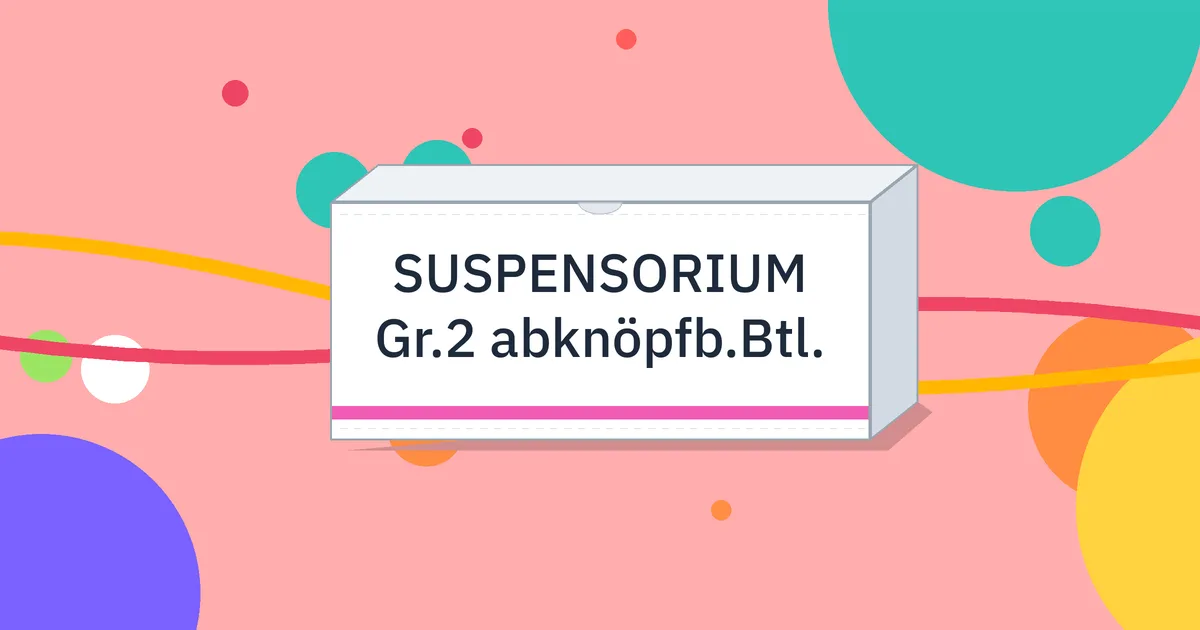 Symbolbild: Packung mit der Aufschrift SUSPENSORIUM Gr.2 abknöpfb.Btl. (PZN 04865406) – Verfügbarkeit und Bezug in Apotheken in Frankfurt am Main
