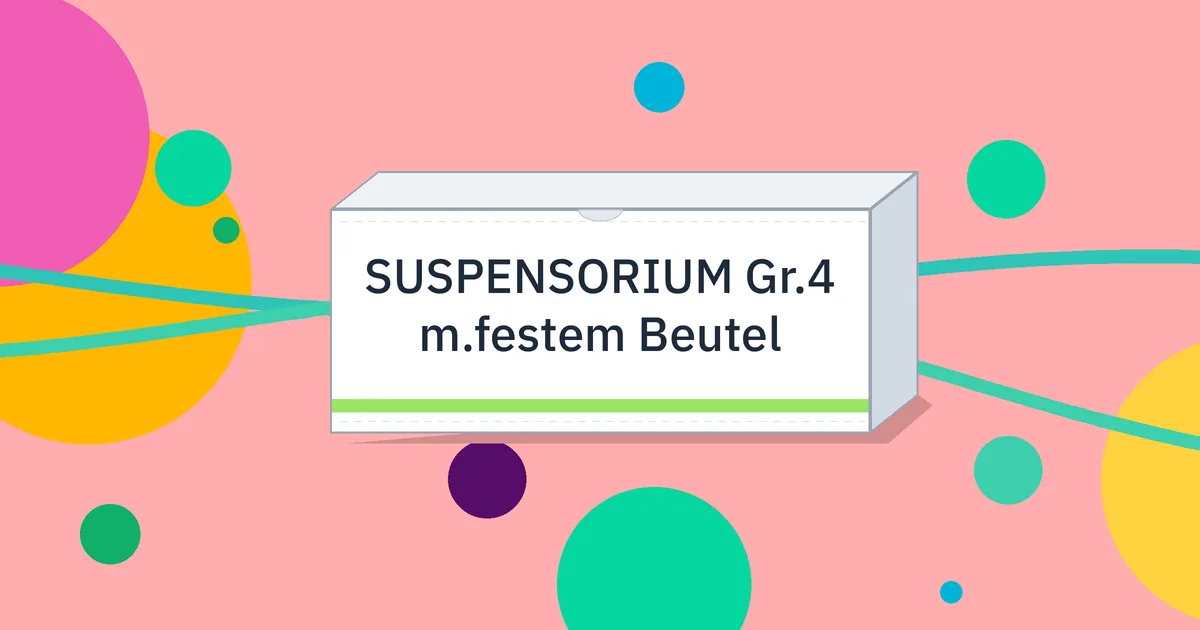 Symbolbild: Packung mit der Aufschrift SUSPENSORIUM Gr.4 m.festem Beutel (PZN 05399751) – Verfügbarkeit und Bezug in Apotheken in Frankfurt am Main