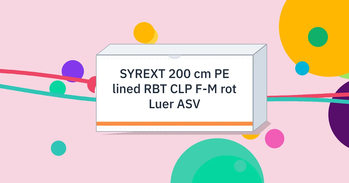 Symbolbild: Packung mit der Aufschrift SYREXT 200 cm PE lined RBT CLP F-M rot Luer ASV (PZN 17898910) – Verfügbarkeit und Bezug in Apotheken in Frankfurt am Main