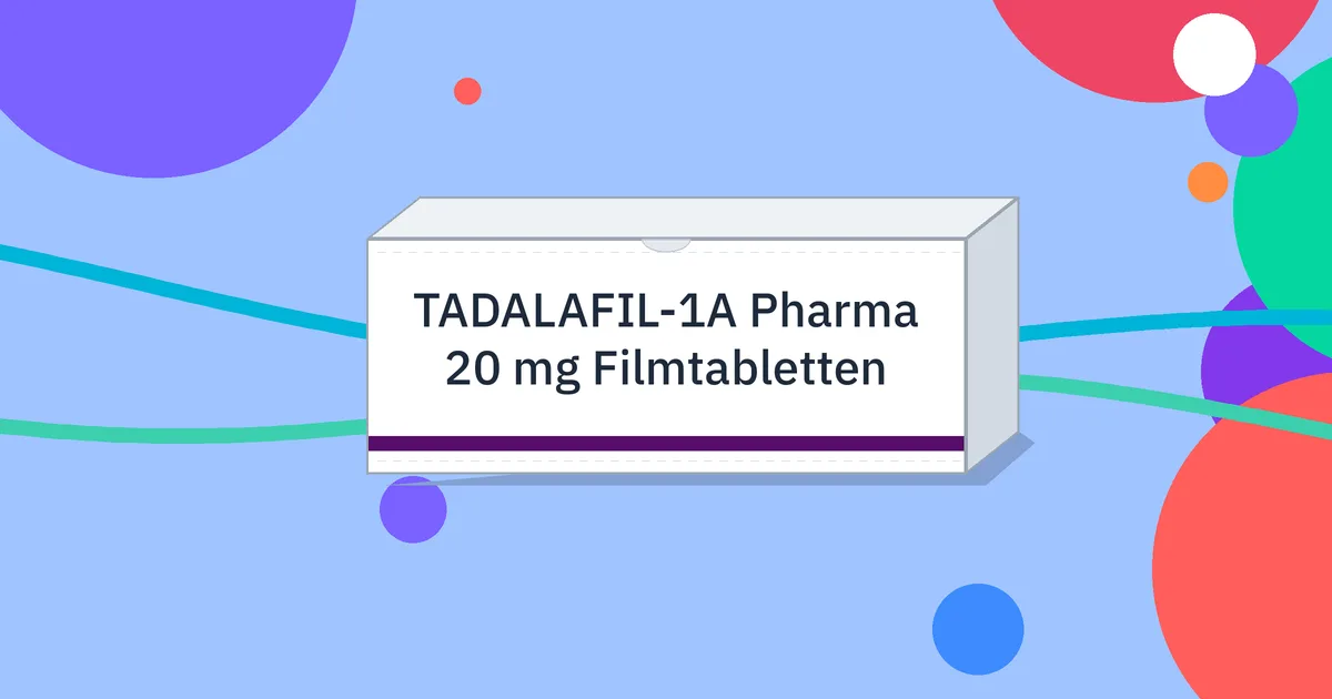 Symbolbild: Packung mit der Aufschrift TADALAFIL-1A Pharma 20 mg Filmtabletten (PZN 13167871) – Verfügbarkeit und Bezug in Apotheken in Frankfurt am Main