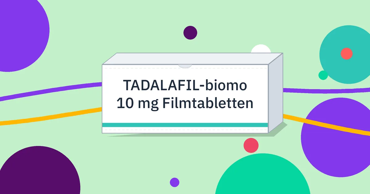 Symbolbild: Packung mit der Aufschrift TADALAFIL-biomo 10 mg Filmtabletten (PZN 18676666) – Verfügbarkeit und Bezug in Apotheken in Frankfurt am Main