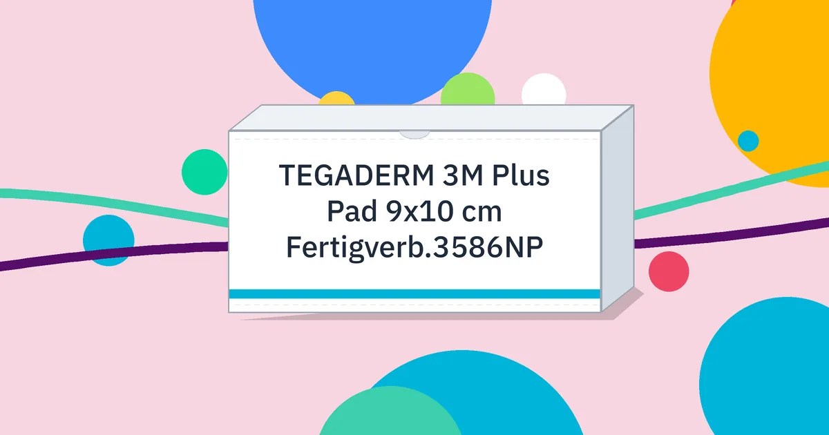 Symbolbild: Packung mit der Aufschrift TEGADERM 3M Plus Pad 9x10 cm Fertigverb.3586NP (PZN 11277940) – Verfügbarkeit und Bezug in Apotheken in Frankfurt am Main