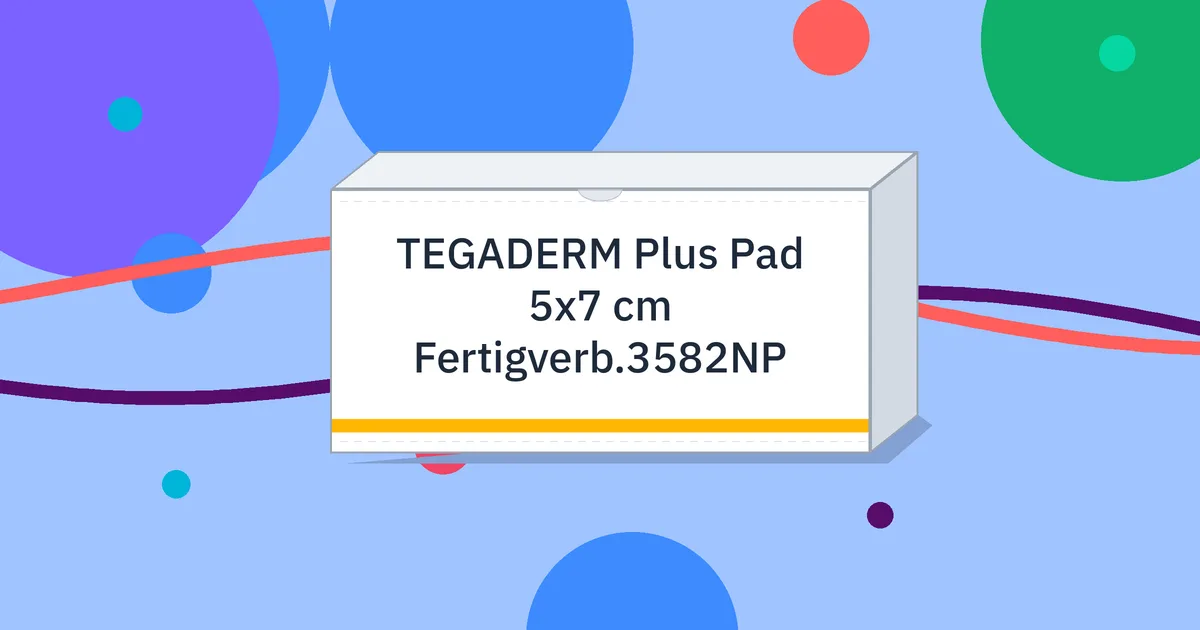 Symbolbild: Packung mit der Aufschrift TEGADERM Plus Pad 5x7 cm Fertigverb.3582NP (PZN 07194846) – Verfügbarkeit und Bezug in Apotheken in Frankfurt am Main