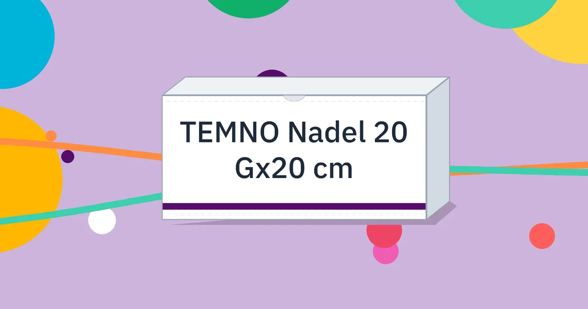 Symbolbild: Packung mit der Aufschrift TEMNO Nadel 20 Gx20 cm (PZN 18764761) – Verfügbarkeit und Bezug in Apotheken in Frankfurt am Main