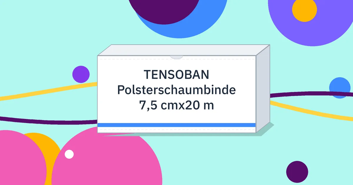 Symbolbild: Packung mit der Aufschrift TENSOBAN Polsterschaumbinde 7,5 cmx20 m (PZN 03918336) – Verfügbarkeit und Bezug in Apotheken in Frankfurt am Main