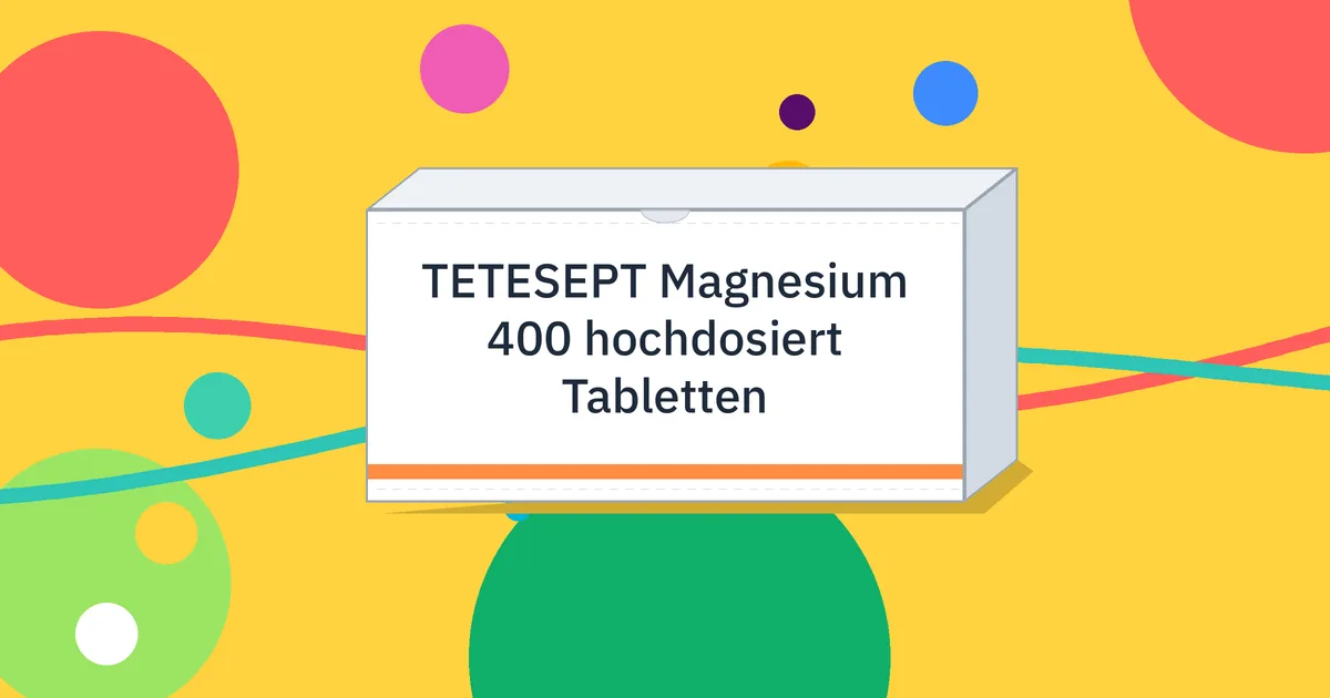 Symbolbild: Packung mit der Aufschrift TETESEPT Magnesium 400 hochdosiert Tabletten (PZN 15629057) – Verfügbarkeit und Bezug in Apotheken in Frankfurt am Main