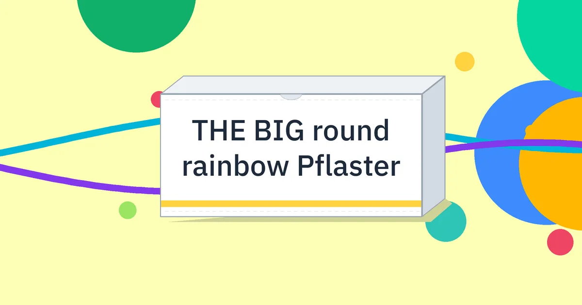 Symbolbild: Packung mit der Aufschrift THE BIG round rainbow Pflaster (PZN 19868149) – Verfügbarkeit und Bezug in Apotheken in Frankfurt am Main