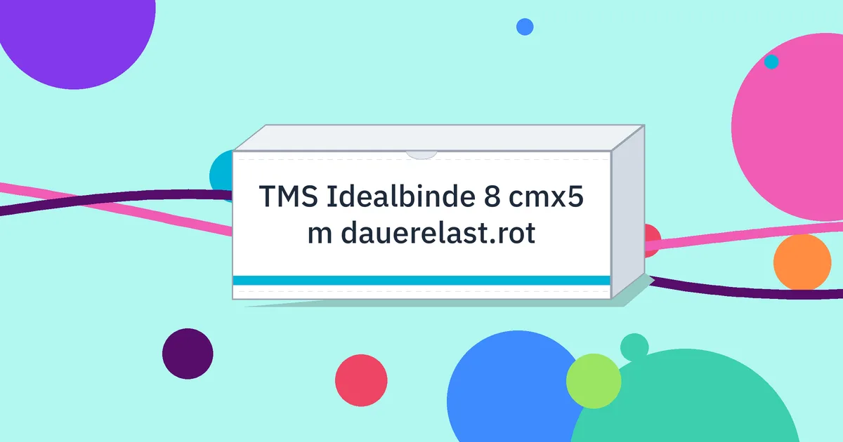 Symbolbild: Packung mit der Aufschrift TMS Idealbinde 8 cmx5 m dauerelast.rot (PZN 18317105) – Verfügbarkeit und Bezug in Apotheken in Frankfurt am Main