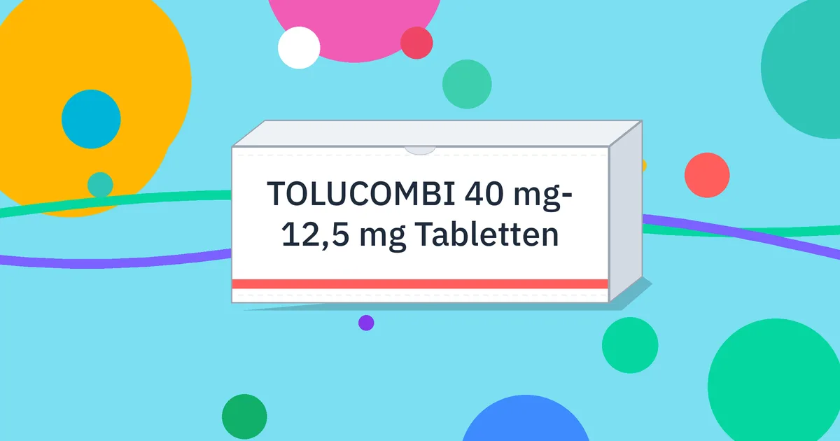 Symbolbild: Packung mit der Aufschrift TOLUCOMBI 40 mg-12,5 mg Tabletten (PZN 10299885) – Verfügbarkeit und Bezug in Apotheken in Frankfurt am Main