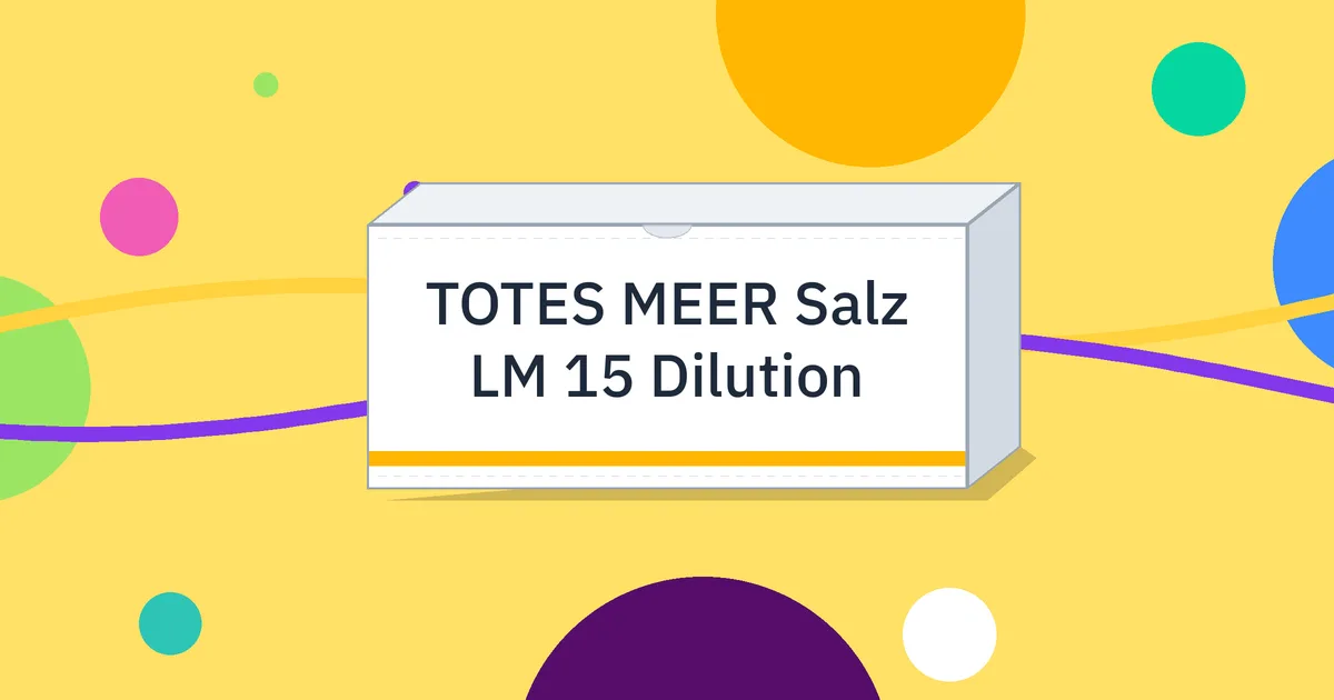 Symbolbild: Packung mit der Aufschrift TOTES MEER Salz LM 15 Dilution (PZN 13226214) – Verfügbarkeit und Bezug in Apotheken in Frankfurt am Main