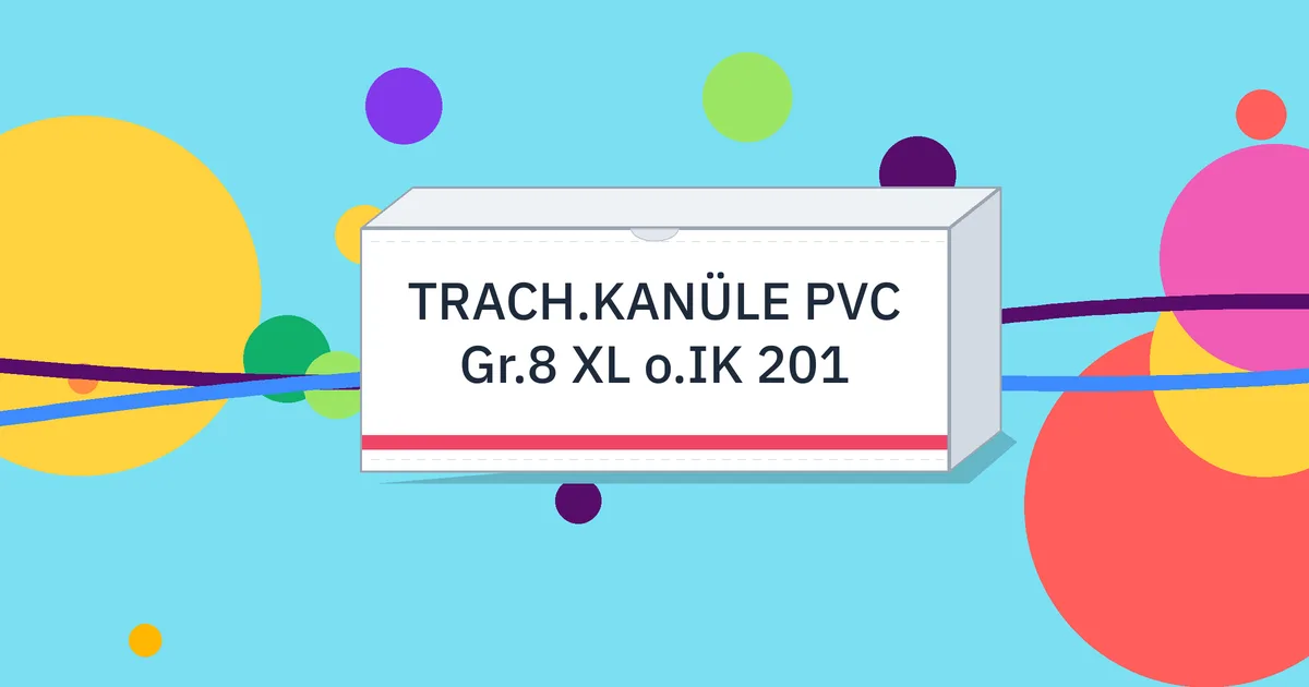 Symbolbild: Packung mit der Aufschrift TRACH.KANÜLE PVC Gr.8 XL o.IK 201 (PZN 06995225) – Verfügbarkeit und Bezug in Apotheken in Frankfurt am Main