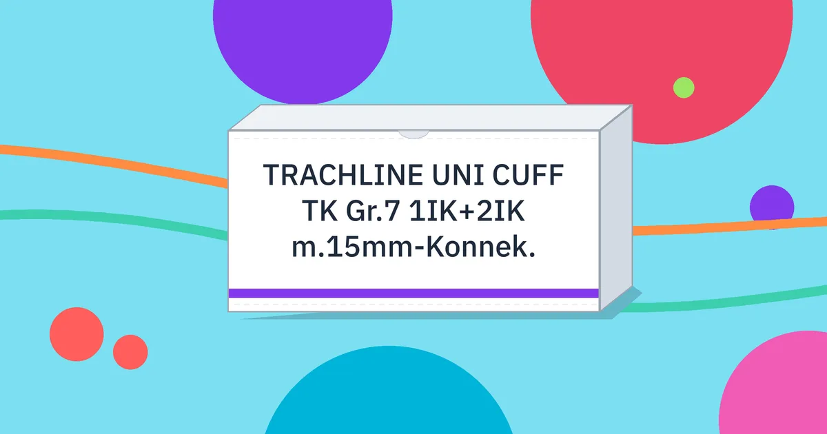 Symbolbild: Packung mit der Aufschrift TRACHLINE UNI CUFF TK Gr.7 1IK+2IK m.15mm-Konnek. (PZN 17156143) – Verfügbarkeit und Bezug in Apotheken in Frankfurt am Main