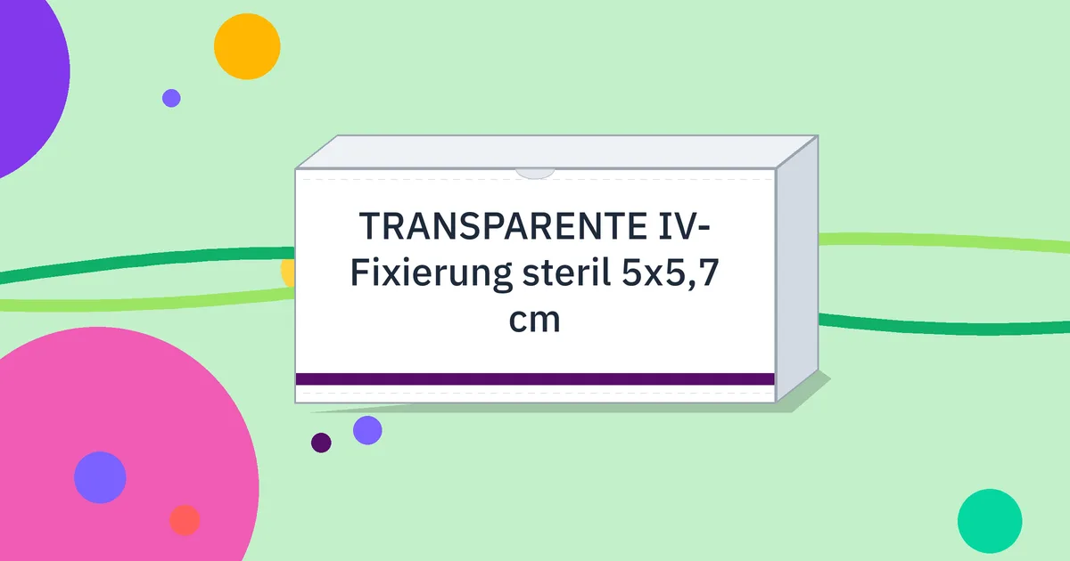 Symbolbild: Packung mit der Aufschrift TRANSPARENTE IV-Fixierung steril 5x5,7 cm (PZN 20010414) – Verfügbarkeit und Bezug in Apotheken in Frankfurt am Main