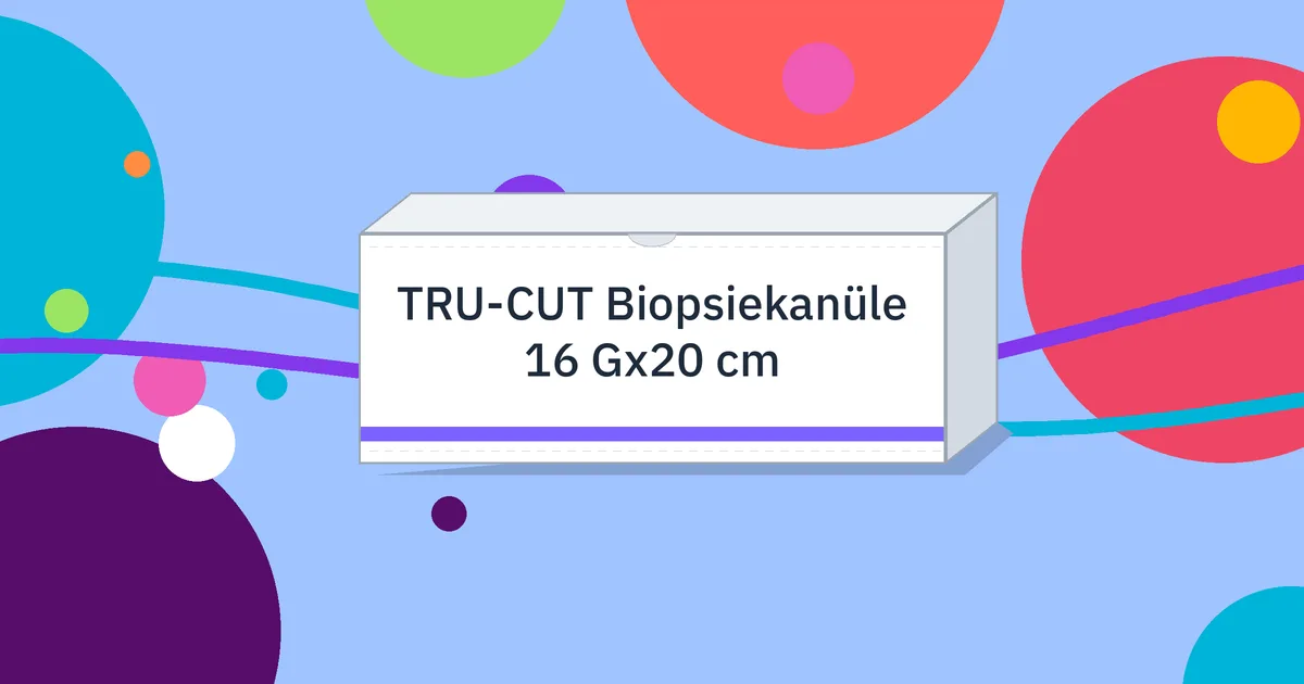 Symbolbild: Packung mit der Aufschrift TRU-CUT Biopsiekanüle 16 Gx20 cm (PZN 00285020) – Verfügbarkeit und Bezug in Apotheken in Frankfurt am Main