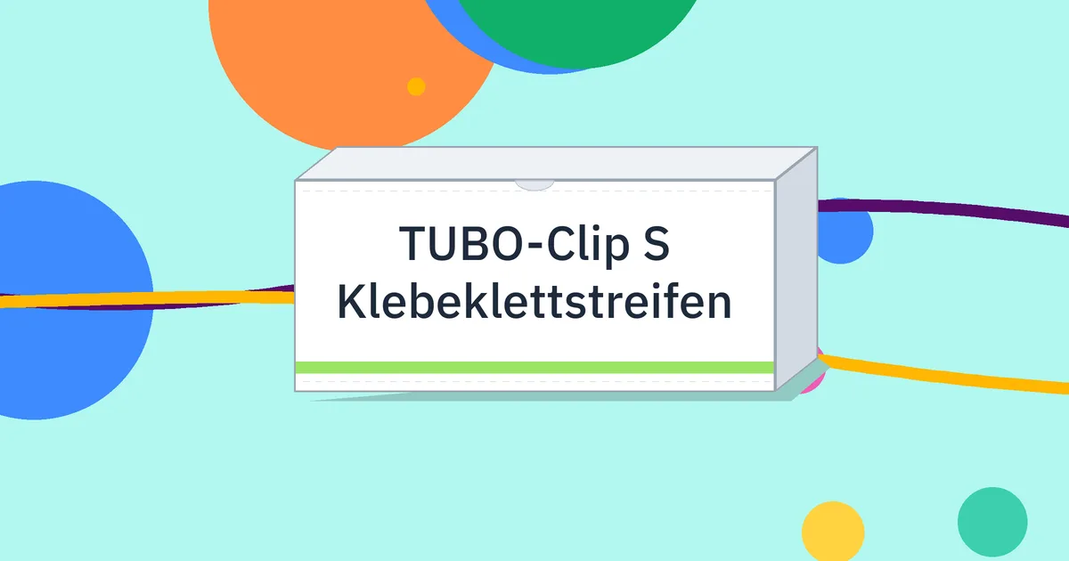 Symbolbild: Packung mit der Aufschrift TUBO-Clip S Klebeklettstreifen (PZN 18796241) – Verfügbarkeit und Bezug in Apotheken in Frankfurt am Main