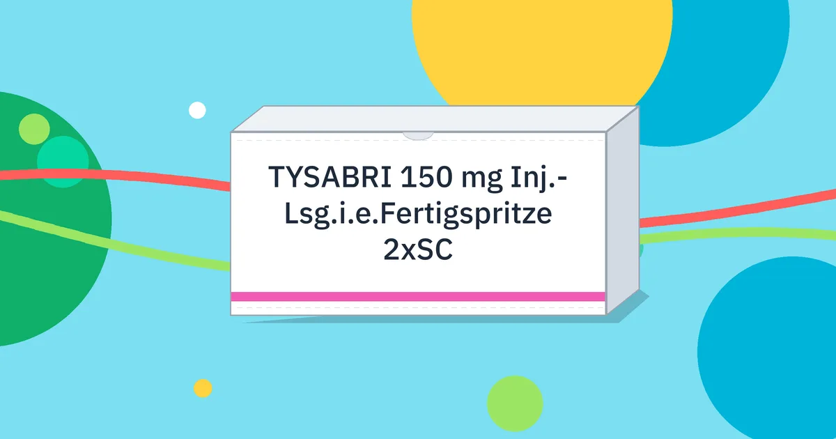 Symbolbild: Packung mit der Aufschrift TYSABRI 150 mg Inj.-Lsg.i.e.Fertigspritze 2xSC (PZN 18379827) – Verfügbarkeit und Bezug in Apotheken in Frankfurt am Main