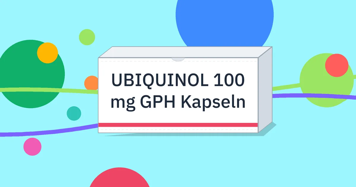 Symbolbild: Packung mit der Aufschrift UBIQUINOL 100 mg GPH Kapseln (PZN 16570550) – Verfügbarkeit und Bezug in Apotheken in Frankfurt am Main