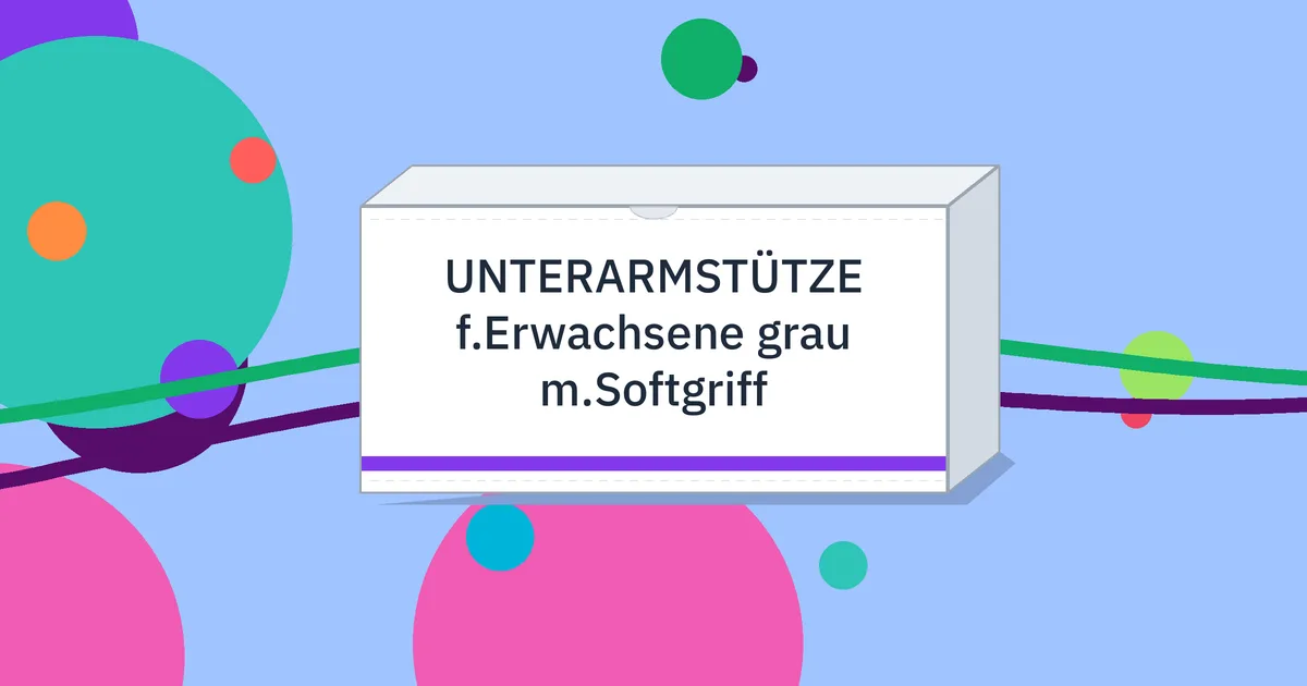 Symbolbild: Packung mit der Aufschrift UNTERARMSTÜTZE f.Erwachsene grau m.Softgriff (PZN 09303104) – Verfügbarkeit und Bezug in Apotheken in Frankfurt am Main