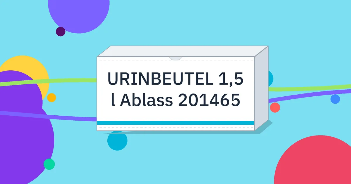 Symbolbild: Packung mit der Aufschrift URINBEUTEL 1,5 l Ablass 201465 (PZN 04755161) – Verfügbarkeit und Bezug in Apotheken in Frankfurt am Main