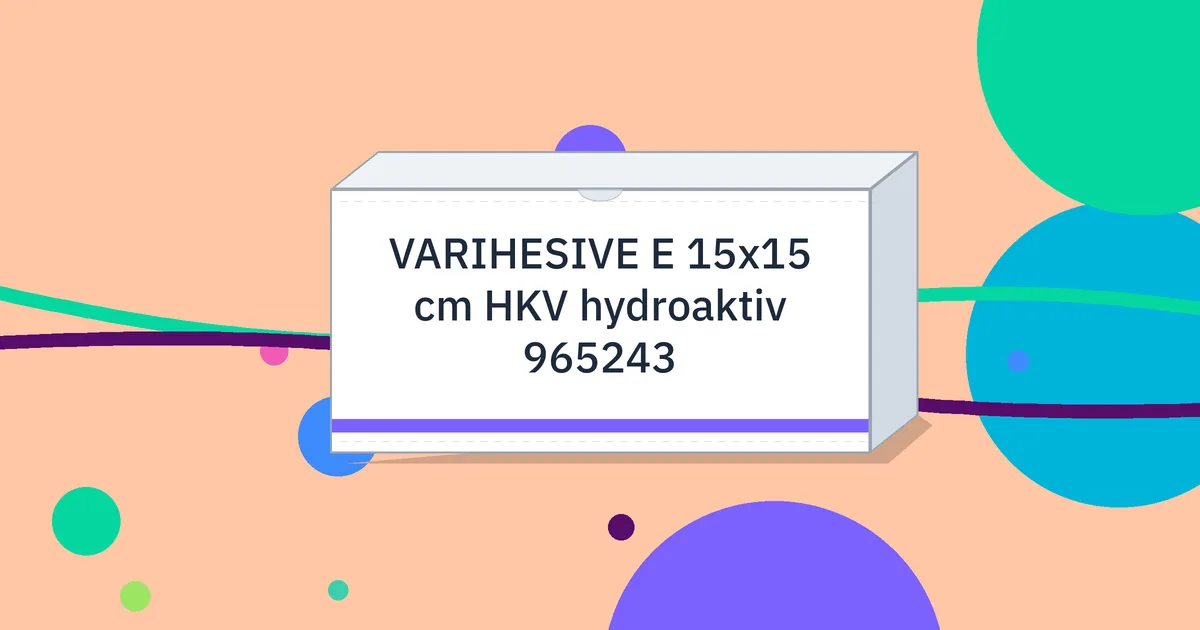Symbolbild: Packung mit der Aufschrift VARIHESIVE E 15x15 cm HKV hydroaktiv 965243 (PZN 12772280) – Verfügbarkeit und Bezug in Apotheken in Frankfurt am Main
