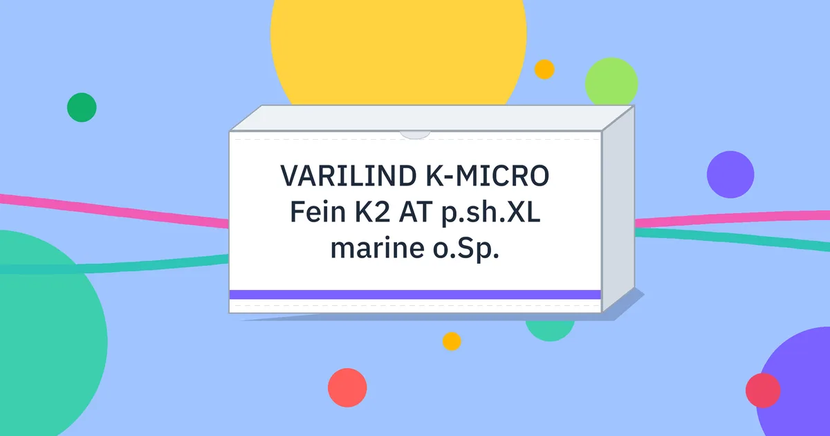 Symbolbild: Packung mit der Aufschrift VARILIND K-MICRO Fein K2 AT p.sh.XL marine o.Sp. (PZN 20553600) – Verfügbarkeit und Bezug in Apotheken in Frankfurt am Main