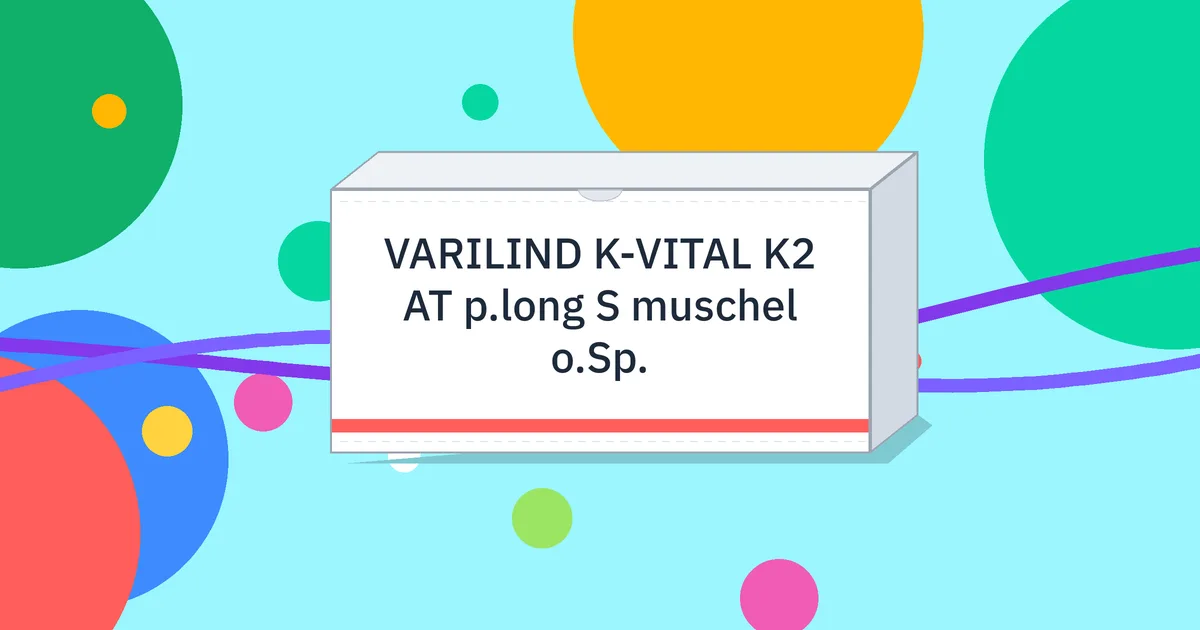 Symbolbild: Packung mit der Aufschrift VARILIND K-VITAL K2 AT p.long S muschel o.Sp. (PZN 20562616) – Verfügbarkeit und Bezug in Apotheken in Frankfurt am Main