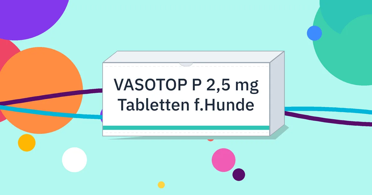 Symbolbild: Packung mit der Aufschrift VASOTOP P 2,5 mg Tabletten f.Hunde (PZN 02551141) – Verfügbarkeit und Bezug in Apotheken in Frankfurt am Main