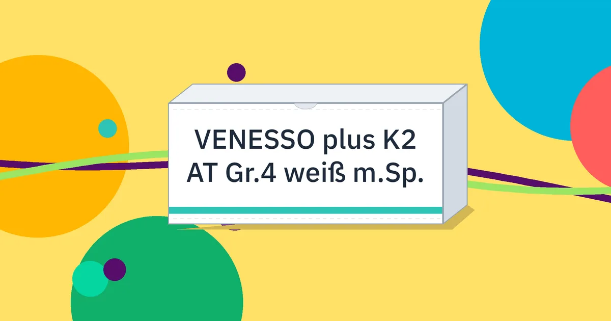 Symbolbild: Packung mit der Aufschrift VENESSO plus K2 AT Gr.4 weiß m.Sp. (PZN 03287812) – Verfügbarkeit und Bezug in Apotheken in Frankfurt am Main