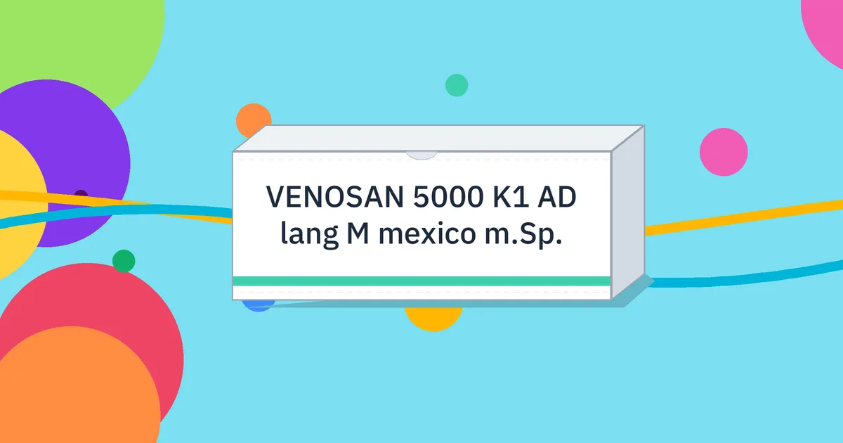 Symbolbild: Packung mit der Aufschrift VENOSAN 5000 K1 AD lang M mexico m.Sp. (PZN 14429126) – Verfügbarkeit und Bezug in Apotheken in Frankfurt am Main