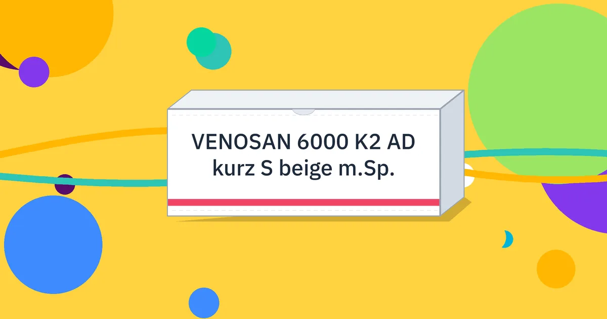 Symbolbild: Packung mit der Aufschrift VENOSAN 6000 K2 AD kurz S beige m.Sp. (PZN 17172320) – Verfügbarkeit und Bezug in Apotheken in Frankfurt am Main