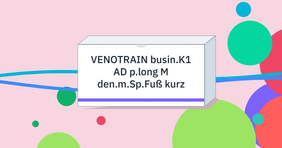 Symbolbild: Packung mit der Aufschrift VENOTRAIN busin.K1 AD p.long M den.m.Sp.Fuß kurz (PZN 19057505) – Verfügbarkeit und Bezug in Apotheken in Frankfurt am Main