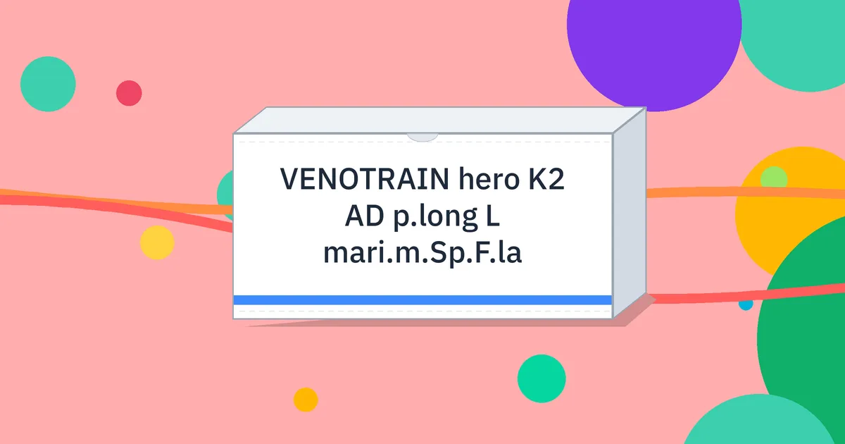Symbolbild: Packung mit der Aufschrift VENOTRAIN hero K2 AD p.long L mari.m.Sp.F.la (PZN 19189477) – Verfügbarkeit und Bezug in Apotheken in Frankfurt am Main