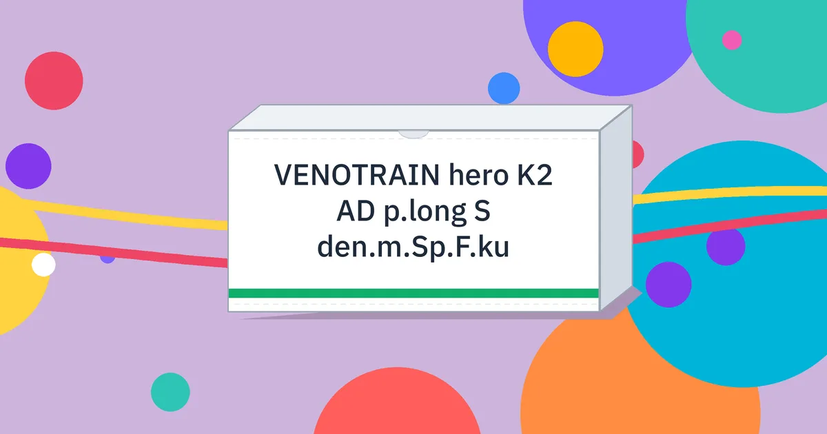 Symbolbild: Packung mit der Aufschrift VENOTRAIN hero K2 AD p.long S den.m.Sp.F.ku (PZN 19190902) – Verfügbarkeit und Bezug in Apotheken in Frankfurt am Main