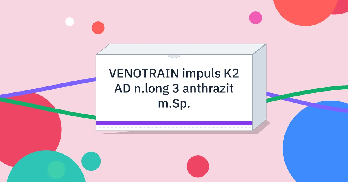 Symbolbild: Packung mit der Aufschrift VENOTRAIN impuls K2 AD n.long 3 anthrazit m.Sp. (PZN 15221729) – Verfügbarkeit und Bezug in Apotheken in Frankfurt am Main