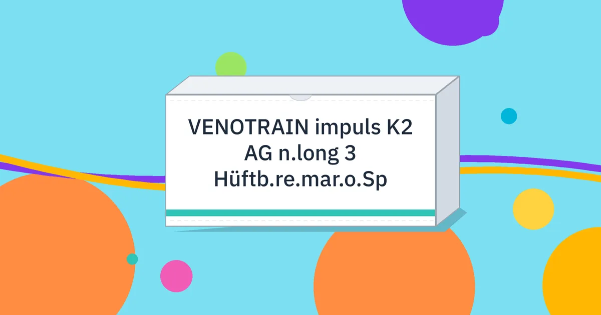 Symbolbild: Packung mit der Aufschrift VENOTRAIN impuls K2 AG n.long 3 Hüftb.re.mar.o.Sp (PZN 15216740) – Verfügbarkeit und Bezug in Apotheken in Frankfurt am Main