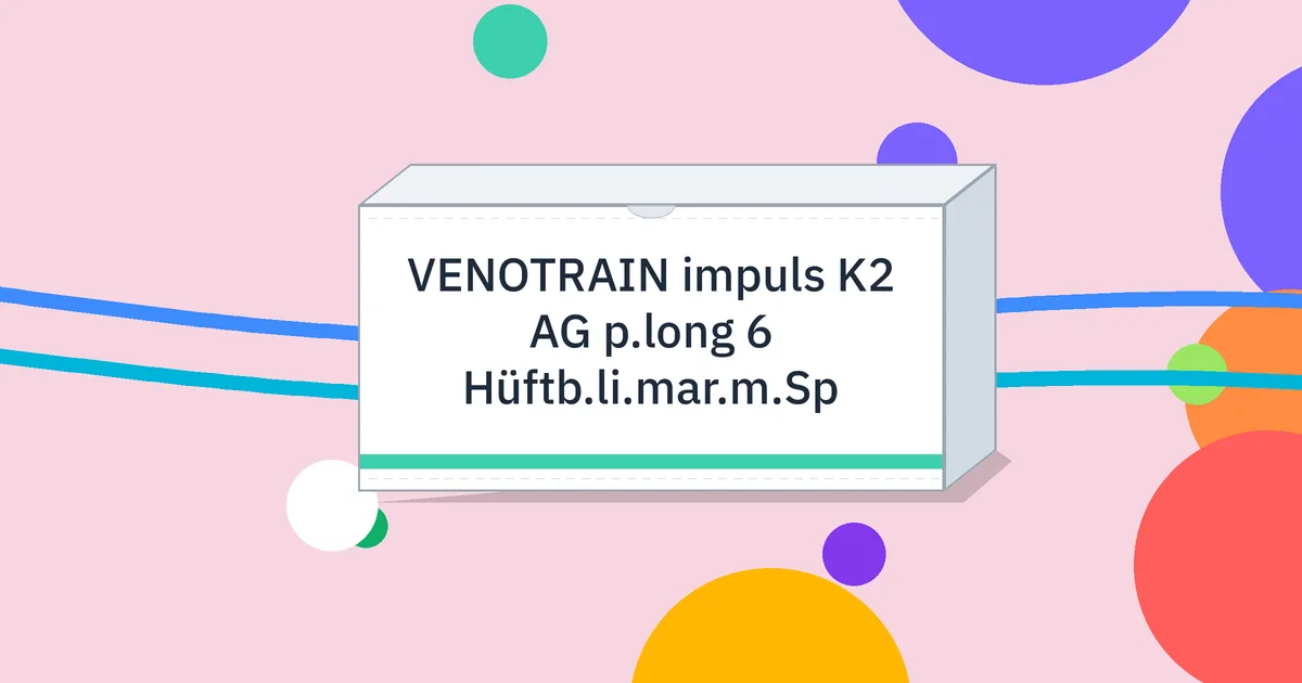 Symbolbild: Packung mit der Aufschrift VENOTRAIN impuls K2 AG p.long 6 Hüftb.li.mar.m.Sp (PZN 15219000) – Verfügbarkeit und Bezug in Apotheken in Frankfurt am Main