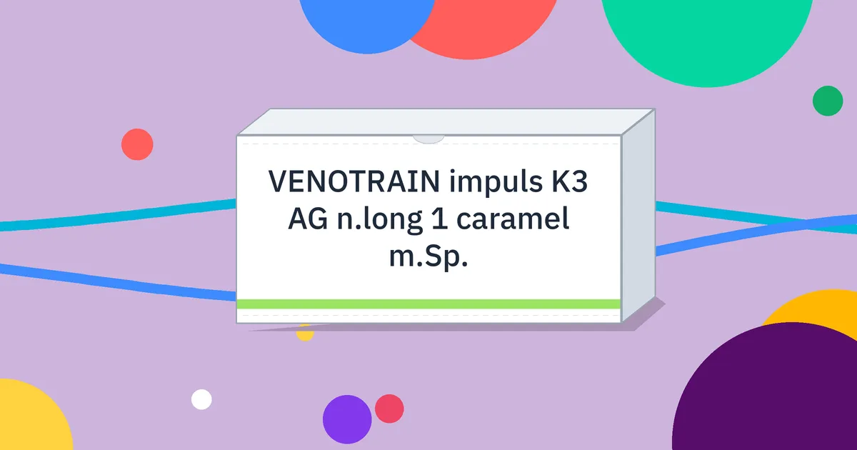 Symbolbild: Packung mit der Aufschrift VENOTRAIN impuls K3 AG n.long 1 caramel m.Sp. (PZN 00496521) – Verfügbarkeit und Bezug in Apotheken in Frankfurt am Main